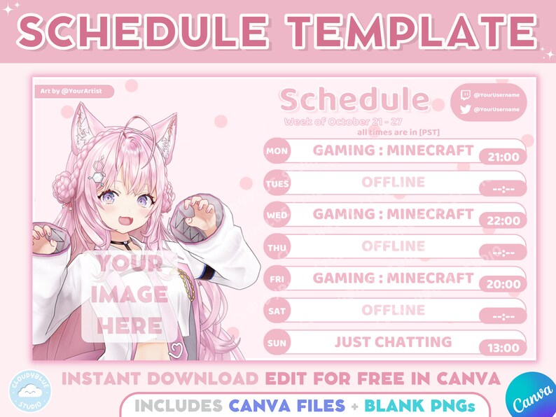 Pink Twitch Stream Schedule Template Cute Pink Simple Twitch - Etsy