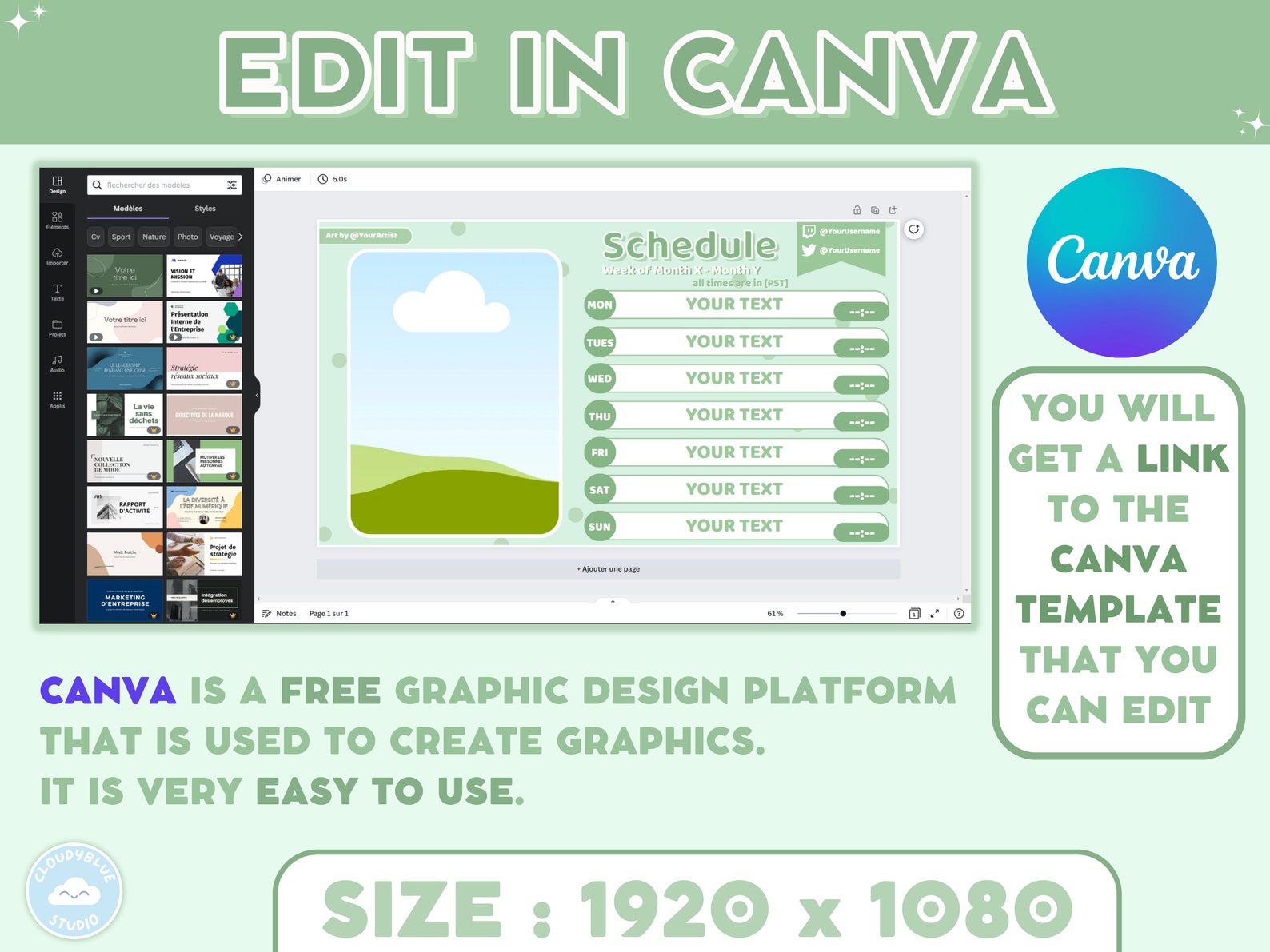 Green Twitch Stream Schedule Template・ Cute Green Simple Twitch ...