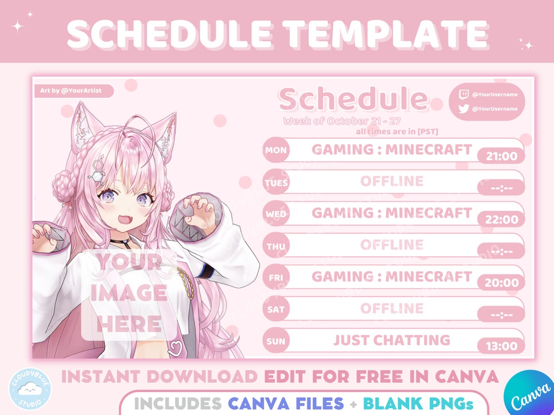 Pink Twitch Stream Schedule Template・ Cute Pink Simple Twitch Streamer ...