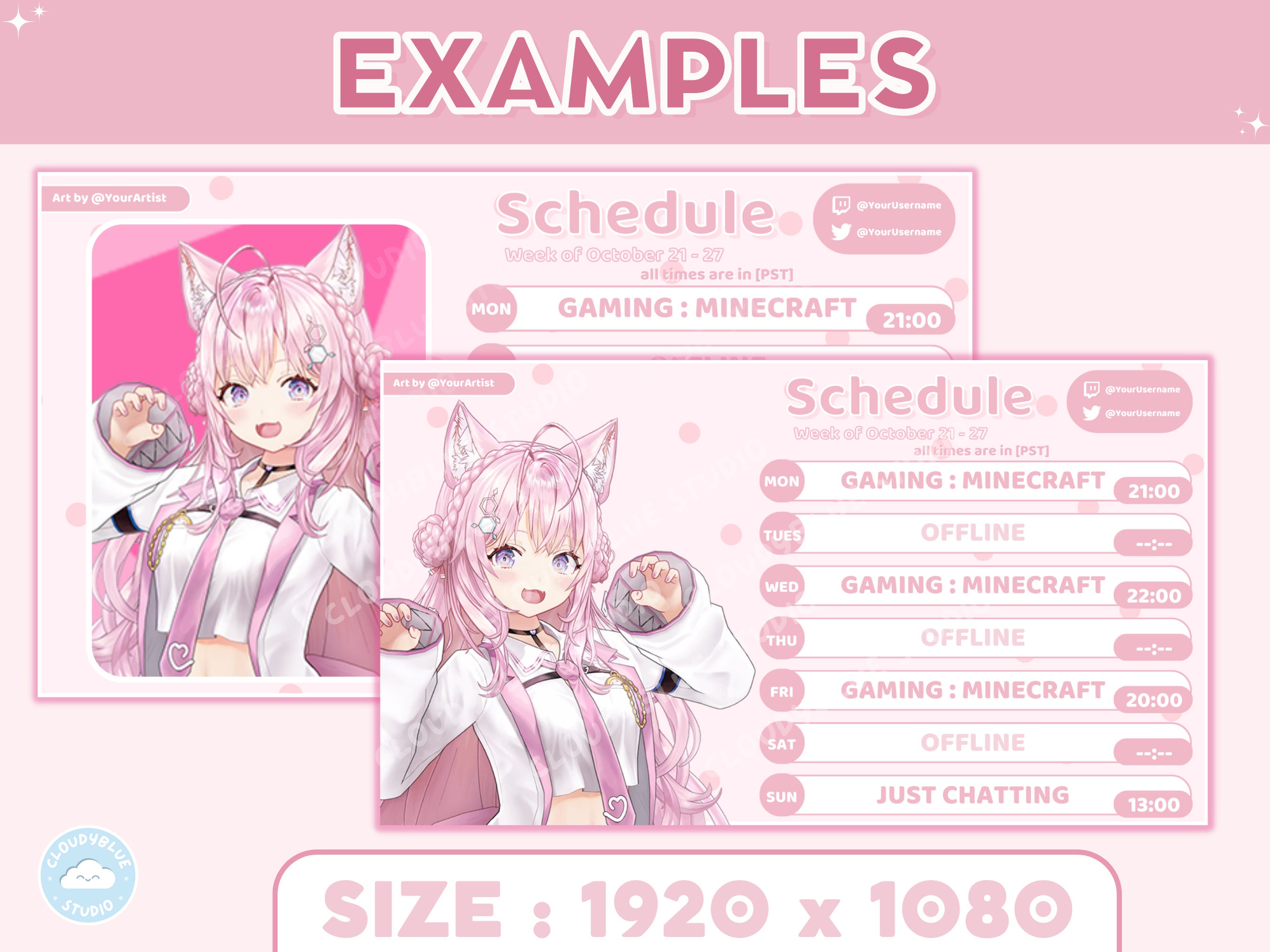 Pink Twitch Stream Schedule Template・ Cute Pink Simple Twitch Streamer ...