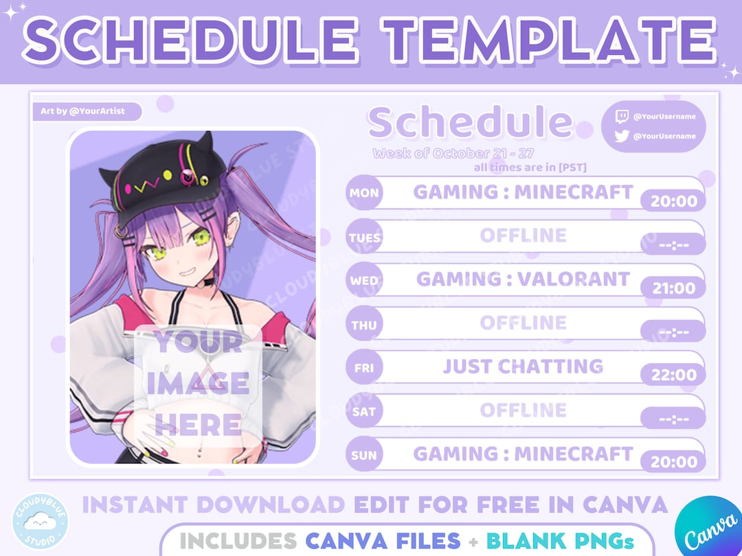 Purple Twitch Stream Schedule Template Cute Purple Simple - Etsy