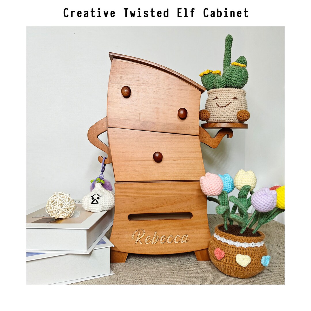 Personalize Solid Wood Pine Wooden 3 Layer Drawer Storage Box, Desktop ...