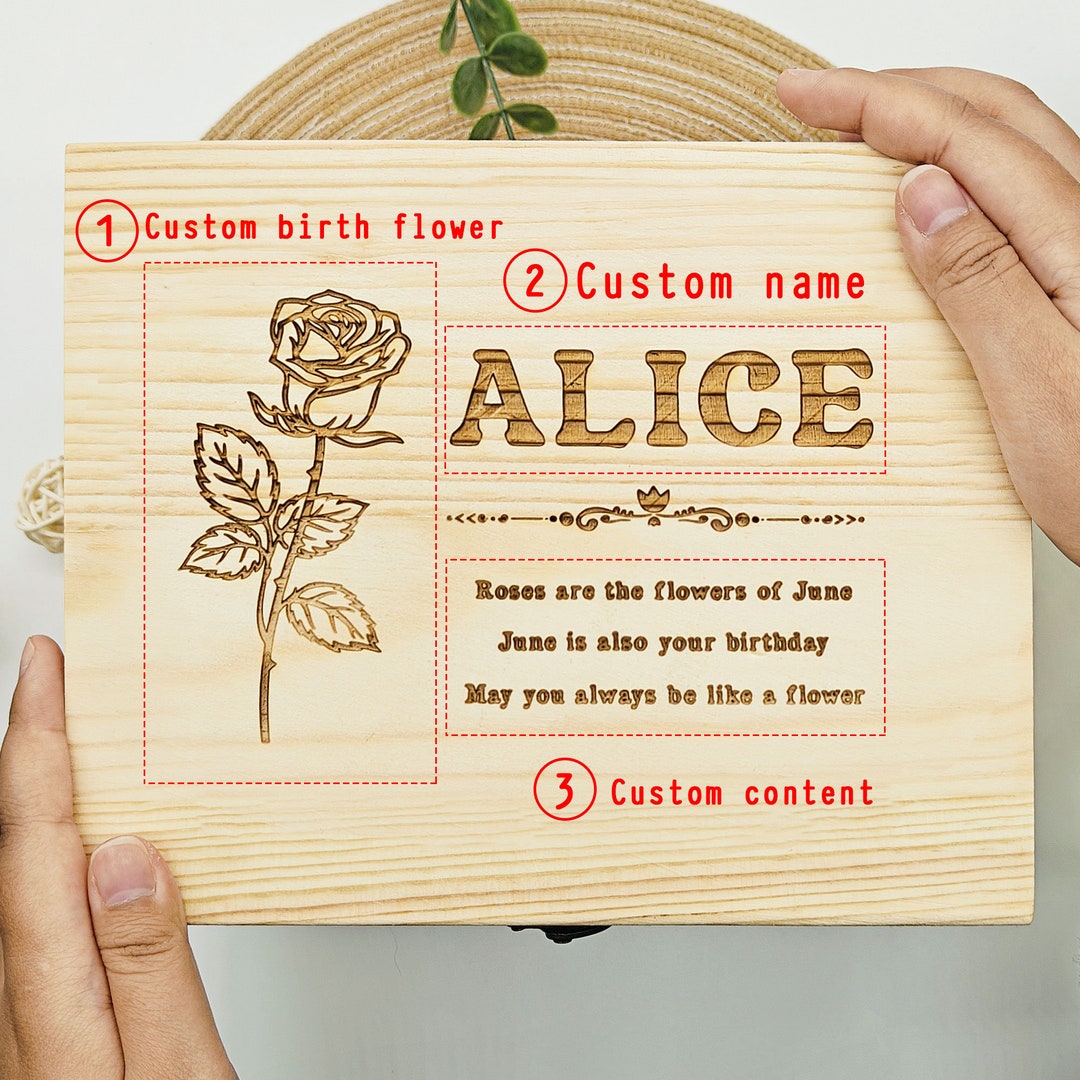 Baby Birth Flower Wooden Box Memory Box Personalized Wooden Reminder ...