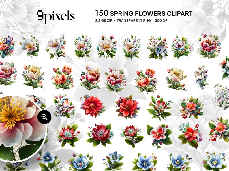 150 Spring Flowers PNG, Premium Floral Clipart, Spring & Summer ...