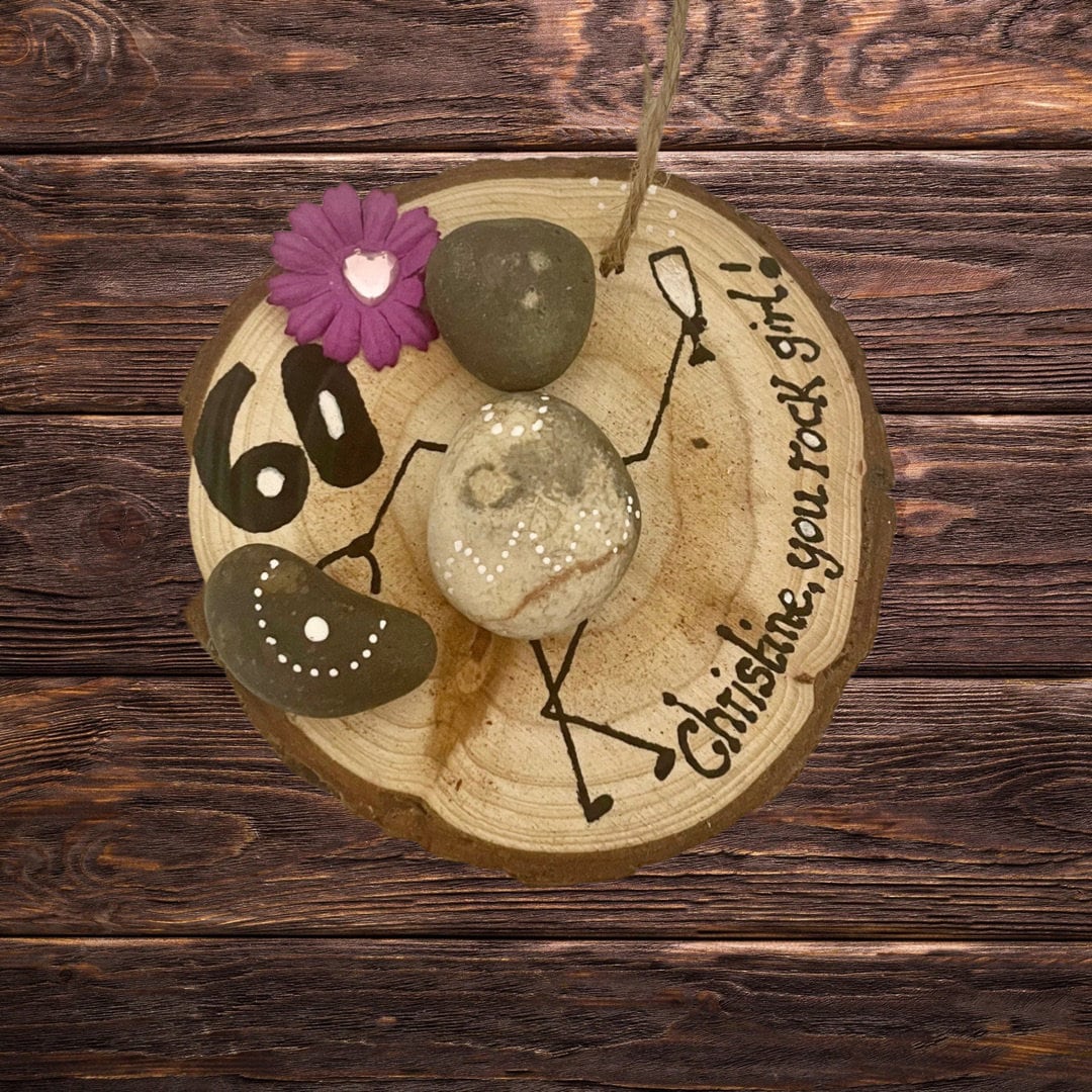 60th Birthday Wooden Pebble Art Plaque Keepsake Gift for Her You Rock ...