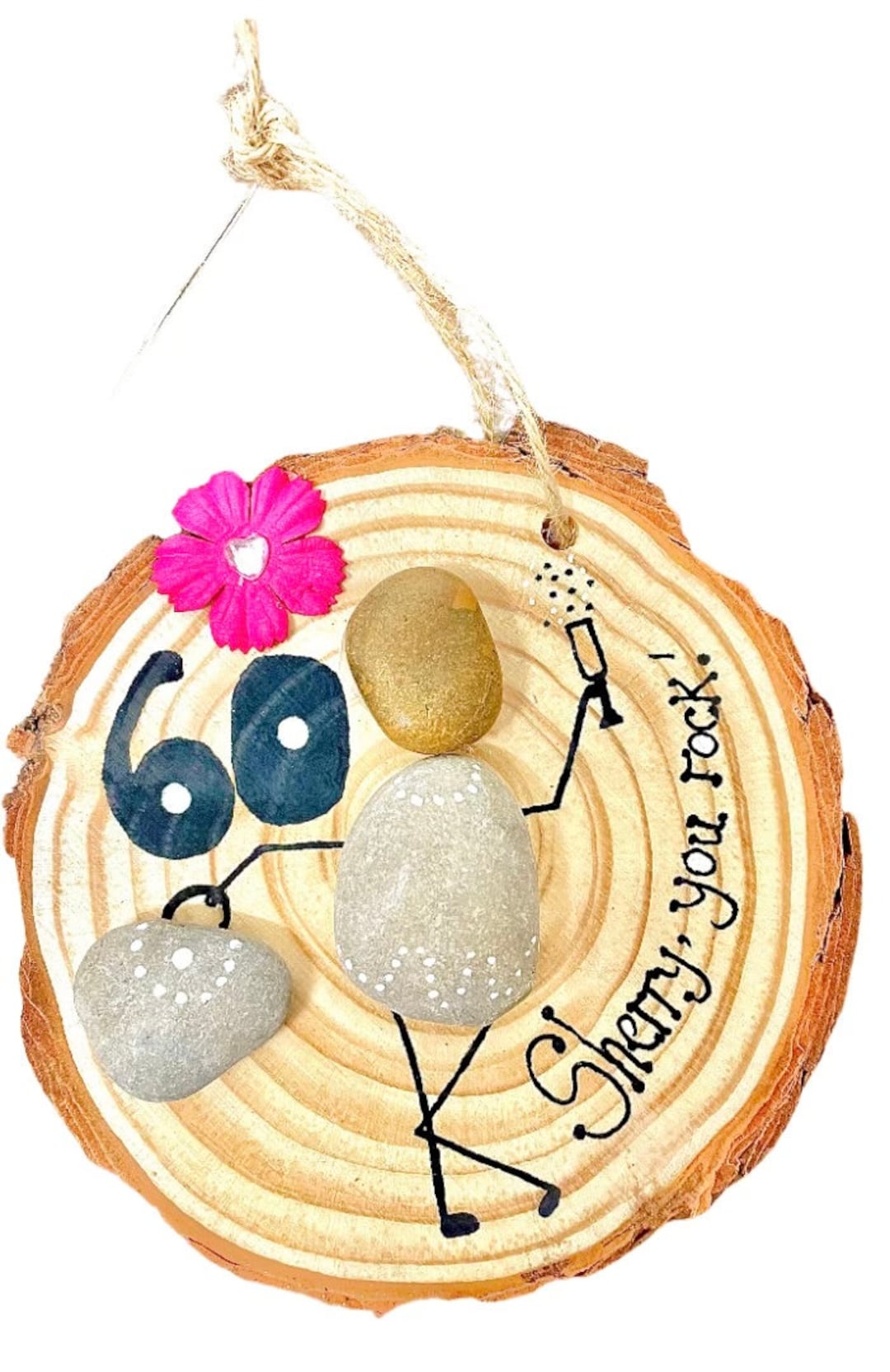 60th Birthday Wooden Pebble Art Plaque Keepsake Gift for Her - Etsy