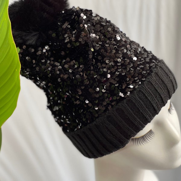Black Sequin Skull Cap - Etsy