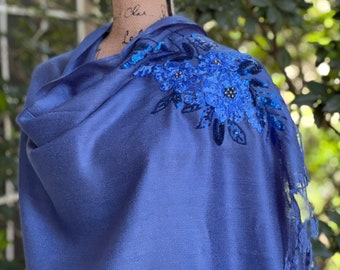 Royal Blue Sequin Shawl - Etsy