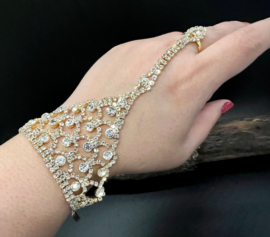 Crystal Diamond Hand Piece. Hand Jewelry With Connected Ring. Hand ...