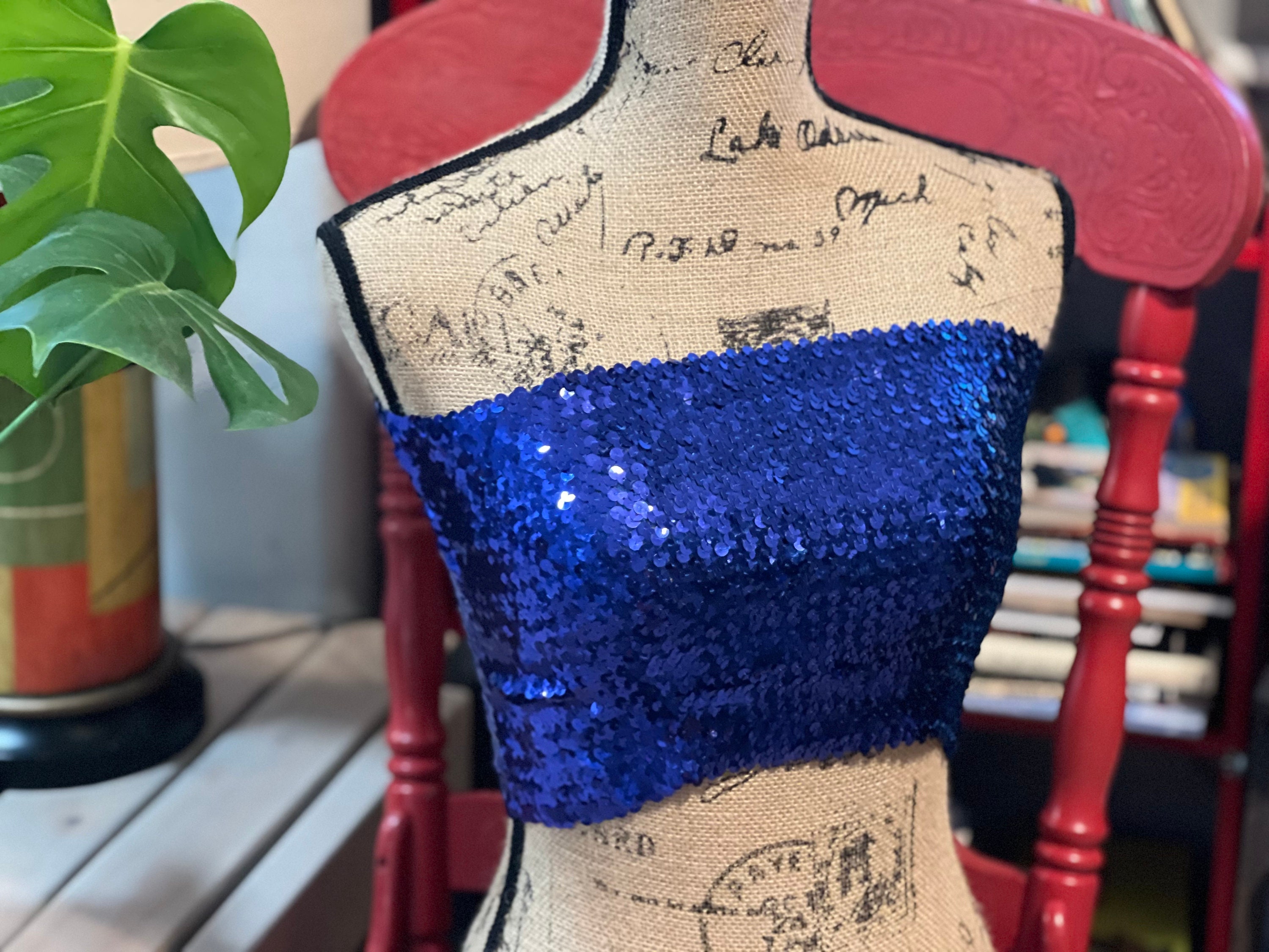 Royal Blue Purple Sequin Bandeau Top Strapless Bra Top Shiny Etsy