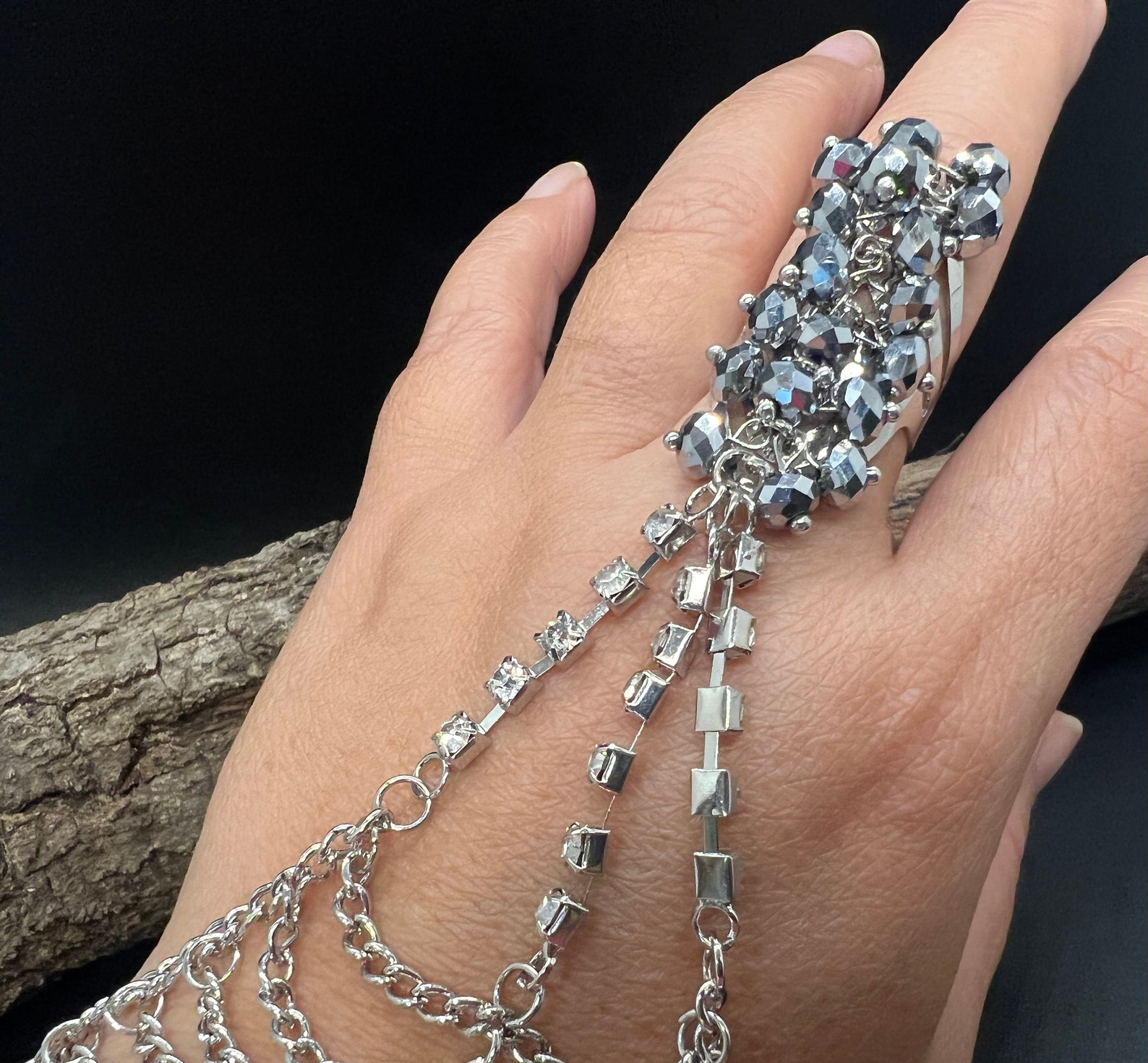 Crystal Diamond Hand Piece. Hand Jewelry With Connected Ring. - Etsy