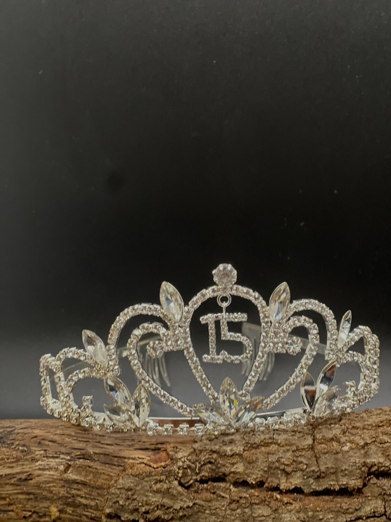 Rhinestone Gems Crown 15 Quinceañera Tiara Celebration. Silver Crystal ...