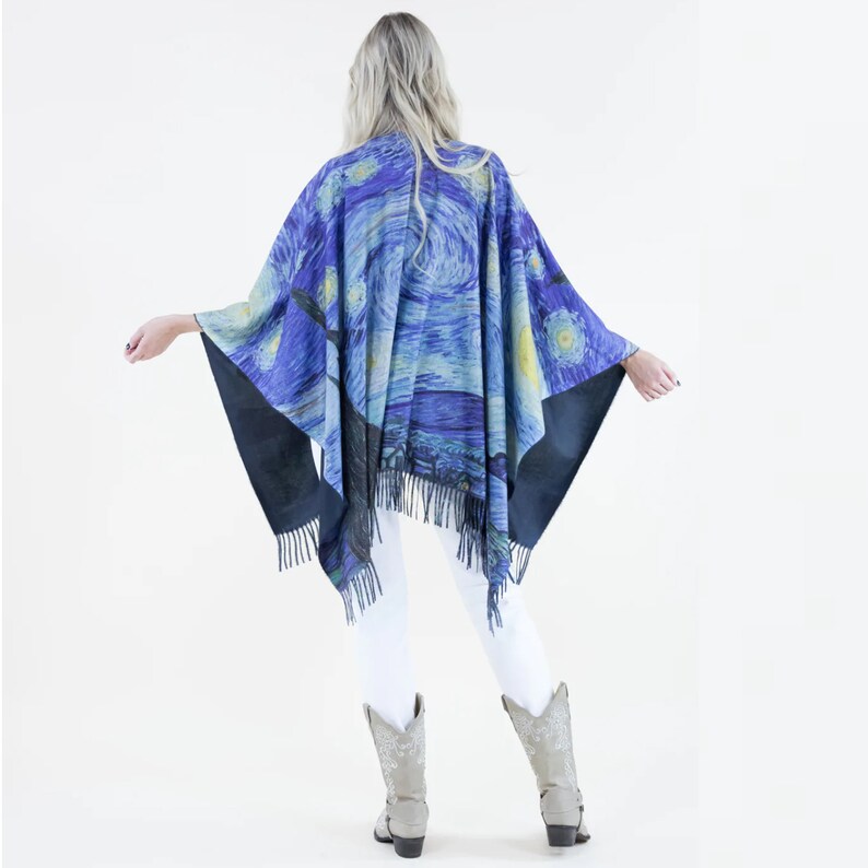 STARRY NIGHT Painting Ruana Van Gogh Soft Wool Winter Tassel Ending Van Gogh Shawl Van Gogh Gift ...