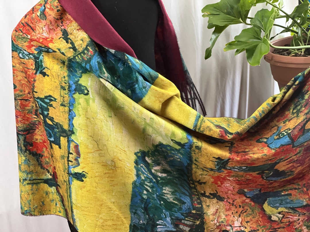 The Red Vineyard by Van Gogh Soft Wool Winter Tassel Ending Van Gogh Shawl Classic Art Shawl ...