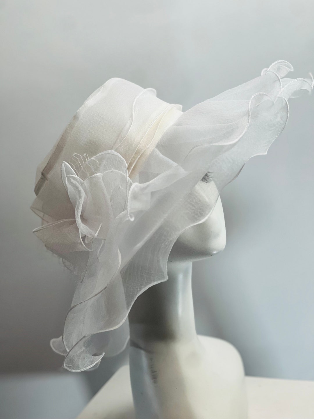 White Kentucky Derby Inspired Wide Brim Hat: Floral Elegance for Bridal ...