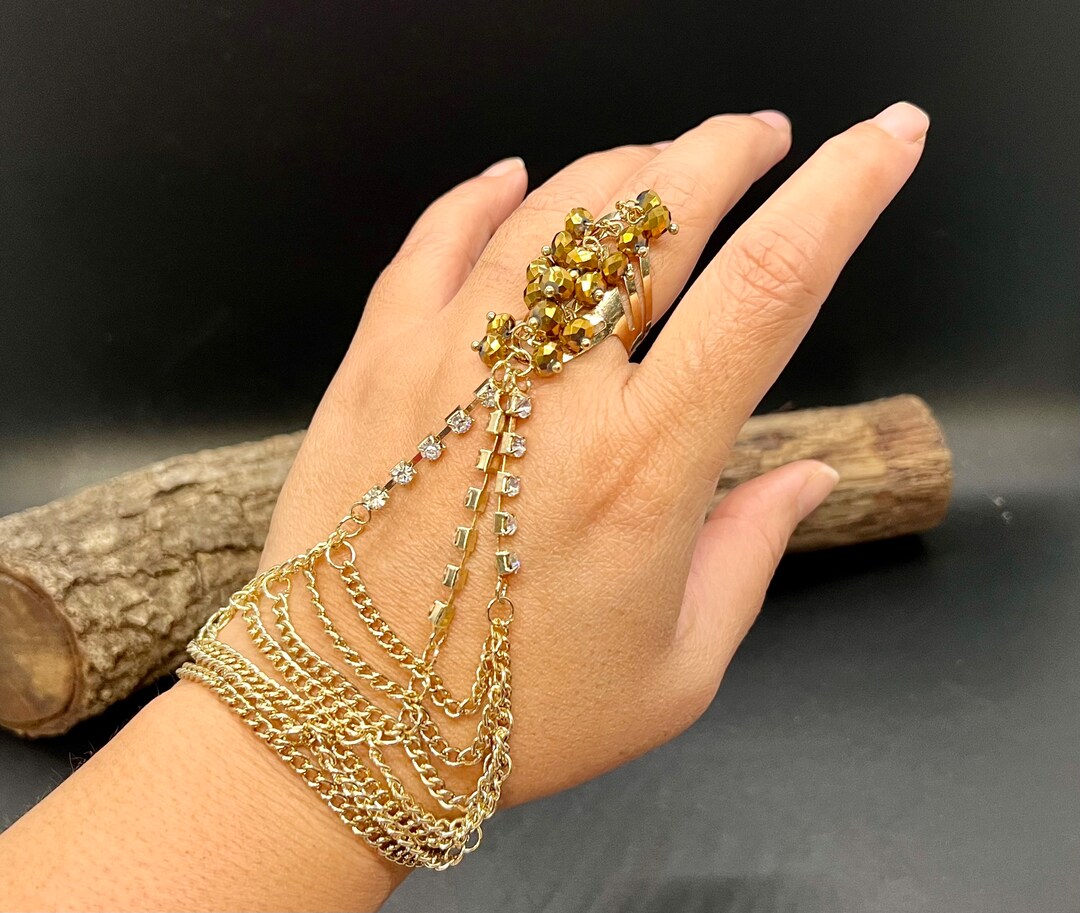 Crystal Diamond Hand Piece. Hand Jewelry With Connected Ring. Hand ...