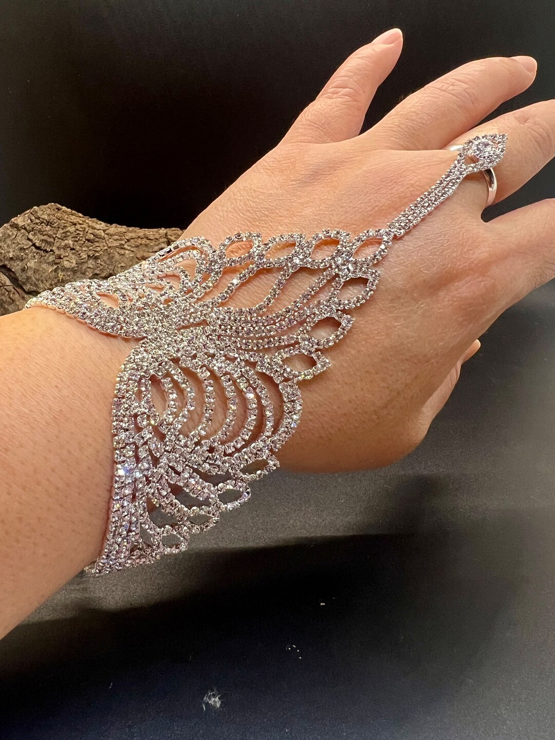 Crystal Diamond Hand Piece. Hand Jewelry With Connected Ring. Hand ...
