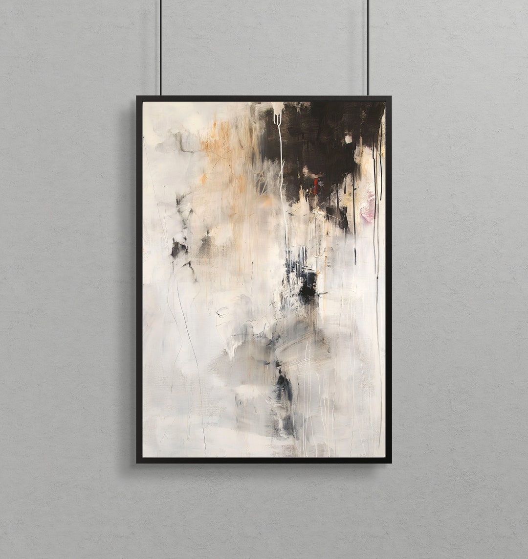 Elegant Grayscale Abstract Poster, Light and Smudged Metallic Wall Art ...