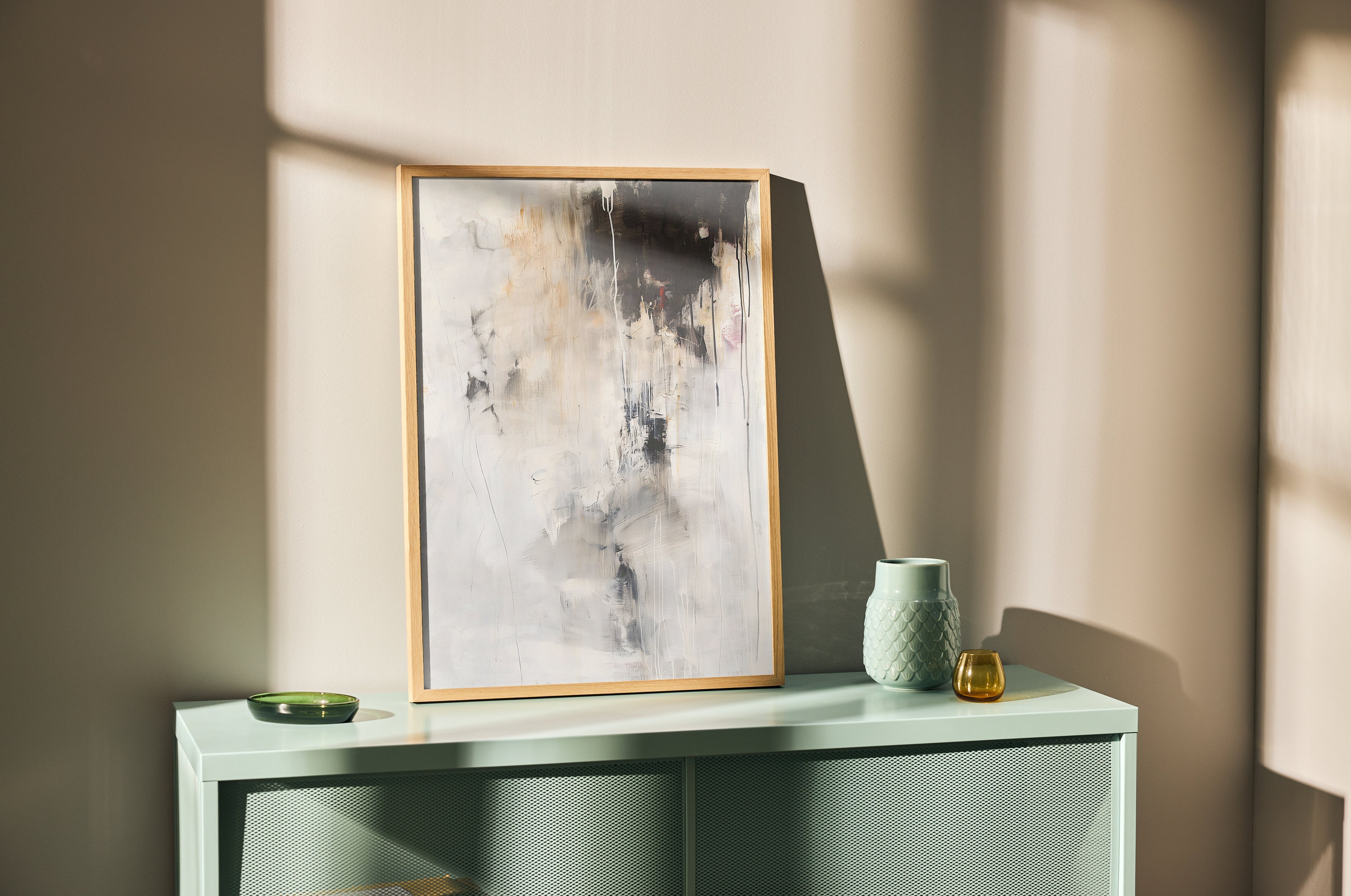 Elegant Grayscale Abstract Poster, Light and Smudged Metallic Wall Art ...