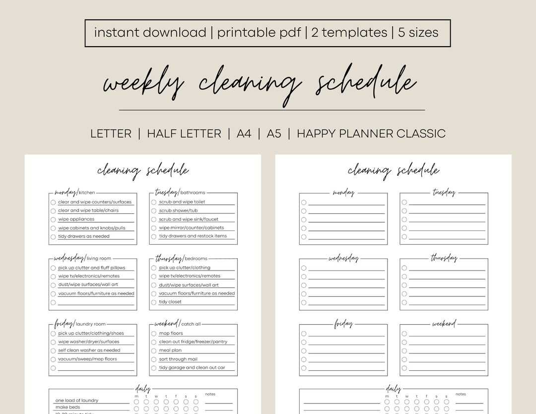 Weekly Cleaning Schedule | Cleaning Checklist | Minimal Simple Cleaning ...