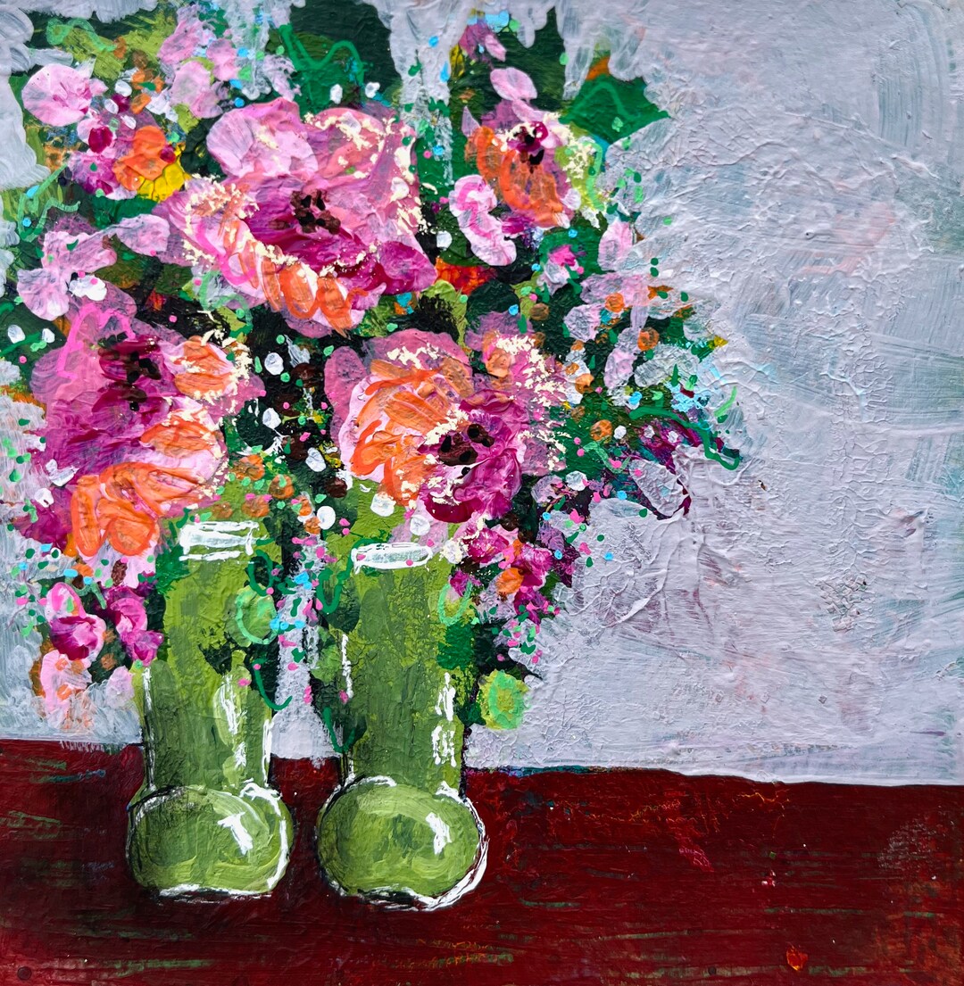 Puddle Jumping Green Wellies Filled With Peonies - Etsy