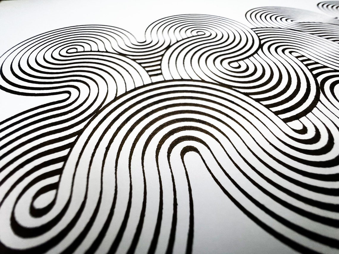 Original Pen and Ink Drawing Concentric Circles, Ribbon Art Created by ...