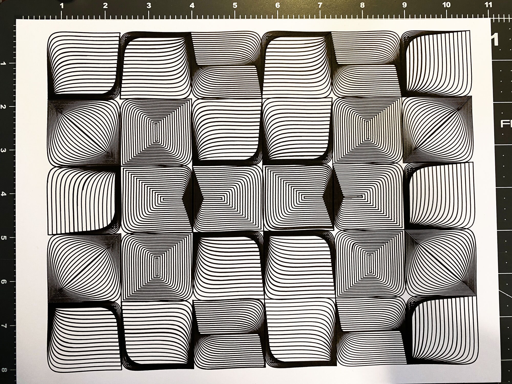 Striking Moiré Pattern Plotter Art Intricate Pen and Ink Drawing Modern Geometric Wall Art With ...