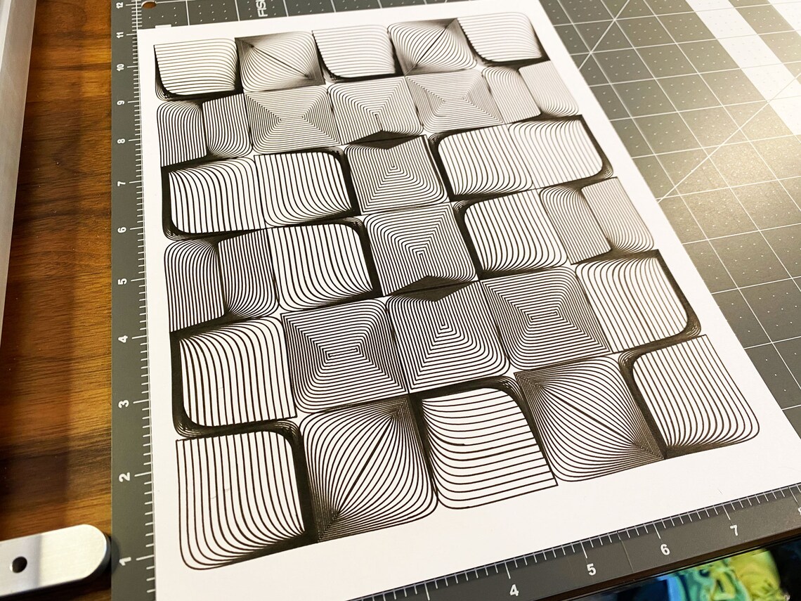 Striking Moiré Pattern Plotter Art Intricate Pen and Ink Drawing Modern ...