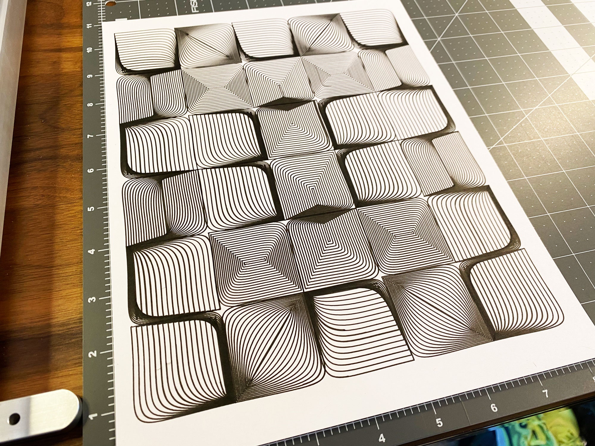 Striking Moiré Pattern Plotter Art Intricate Pen and Ink Drawing Modern Geometric Wall Art With ...