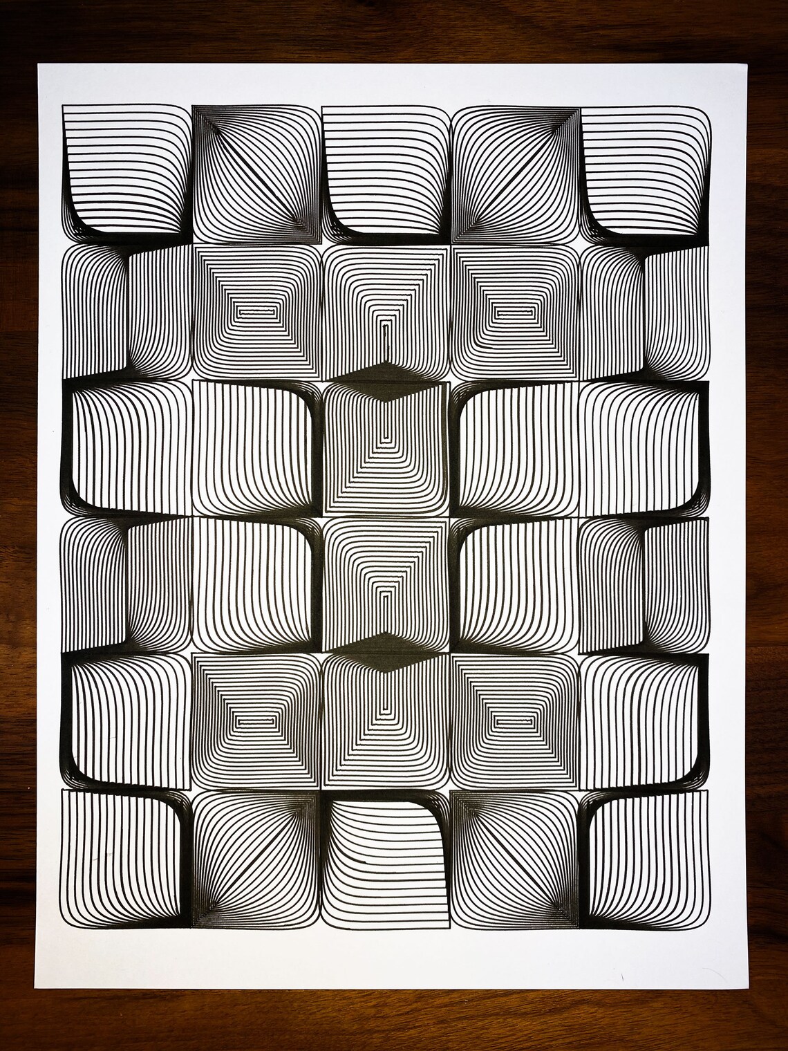 Striking Moiré Pattern Plotter Art Intricate Pen and Ink Drawing Modern ...