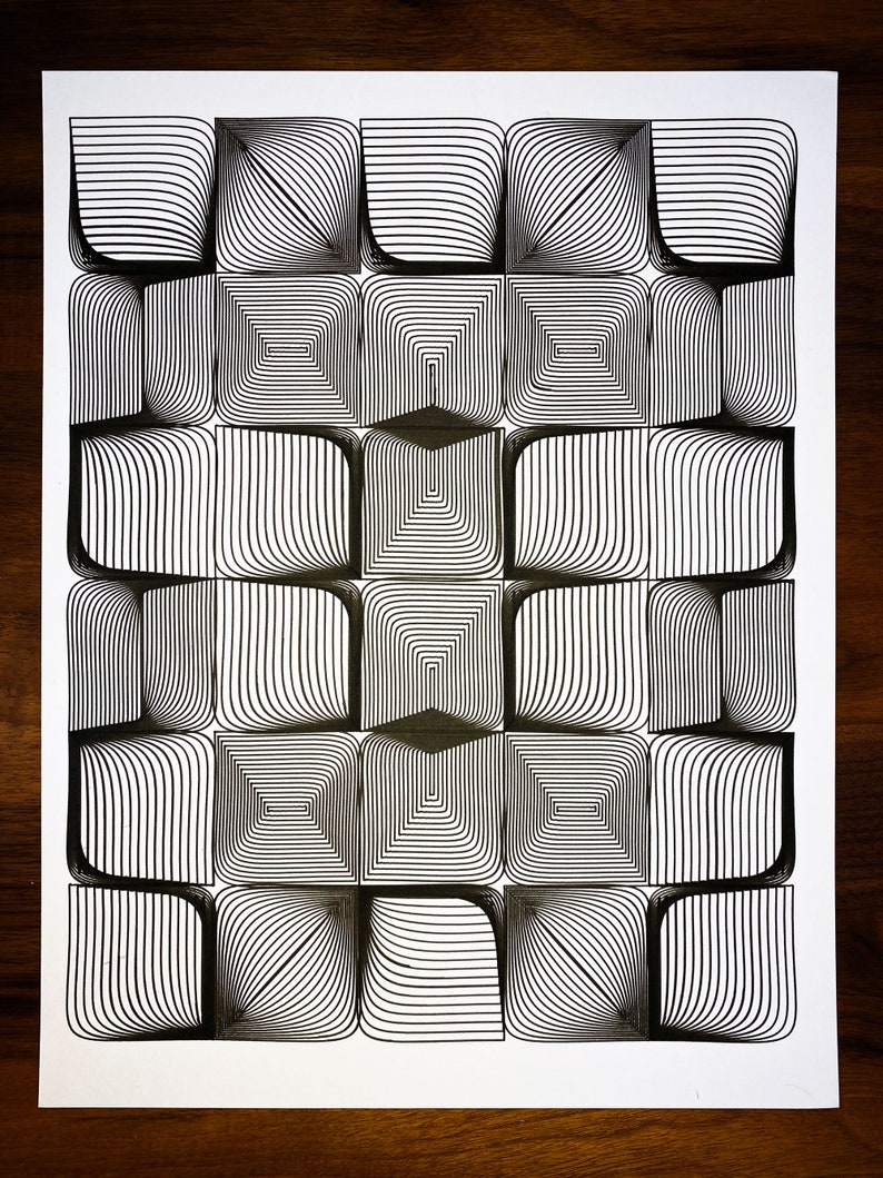 Striking Moiré Pattern Plotter Art Intricate Pen and Ink Drawing Modern Geometric Wall Art With ...