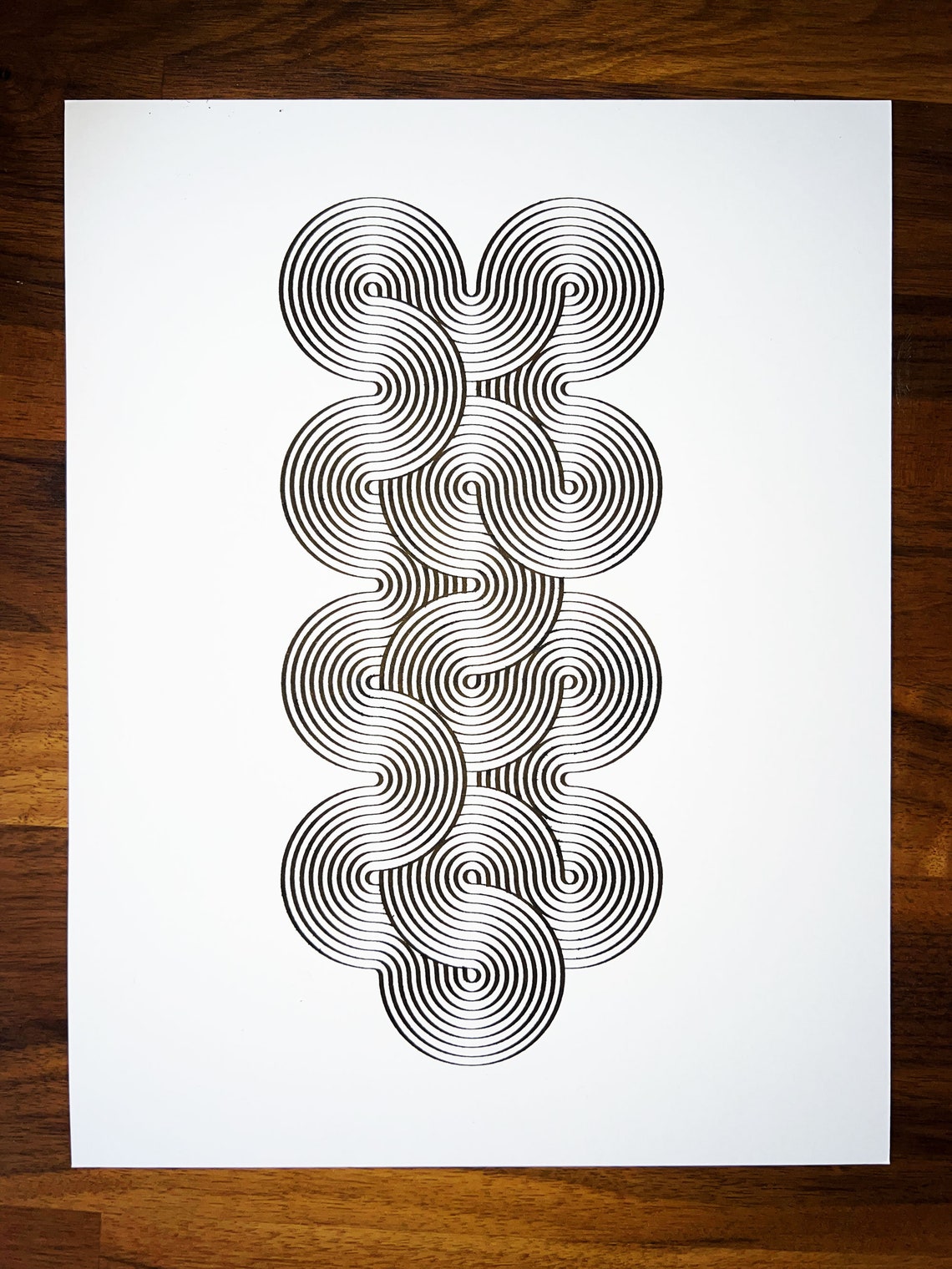 Original Pen and Ink Drawing Concentric Circles, Ribbon Art Created by ...