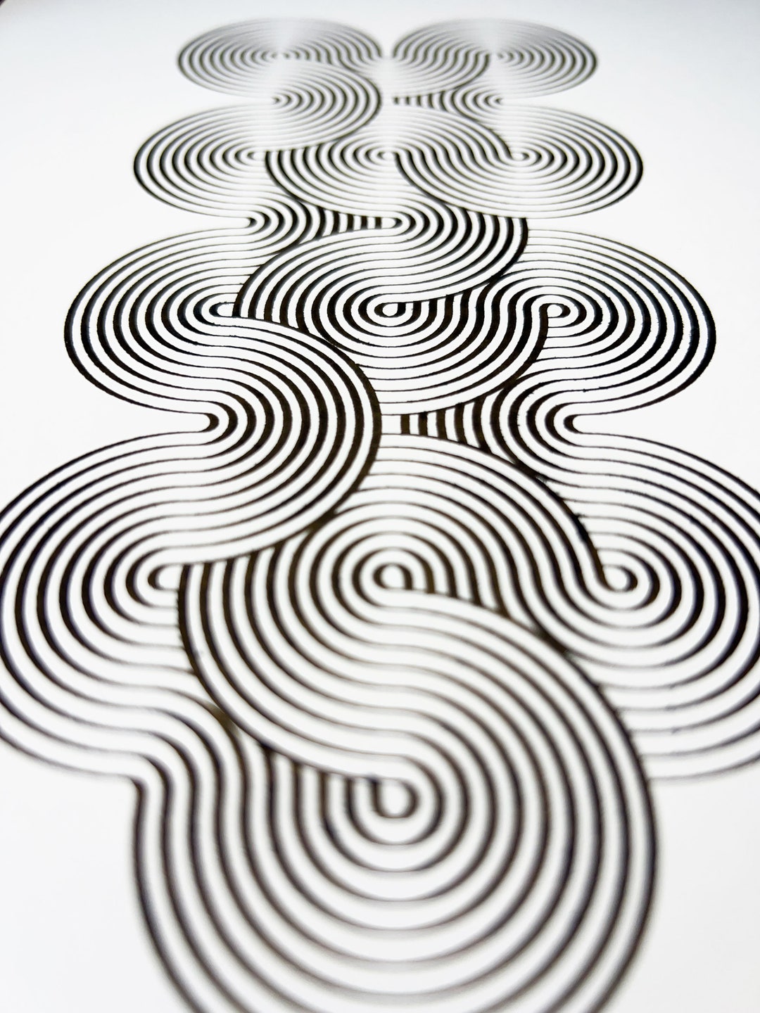 Original Pen and Ink Drawing Concentric Circles, Ribbon Art Created by ...