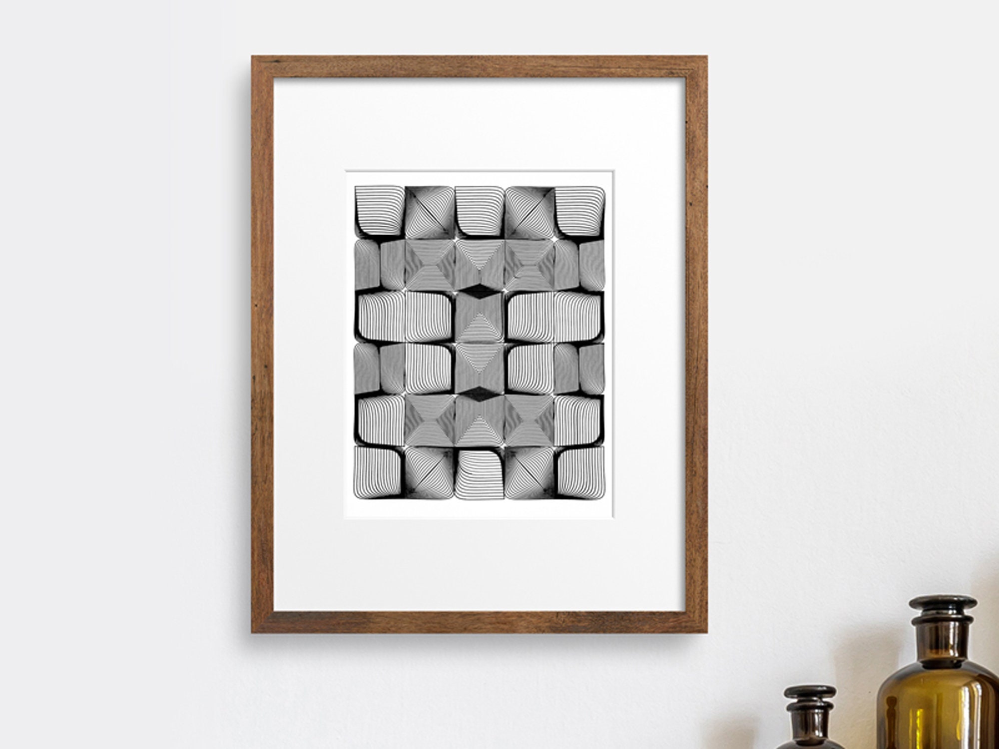 Striking Moiré Pattern Plotter Art Intricate Pen and Ink Drawing Modern ...