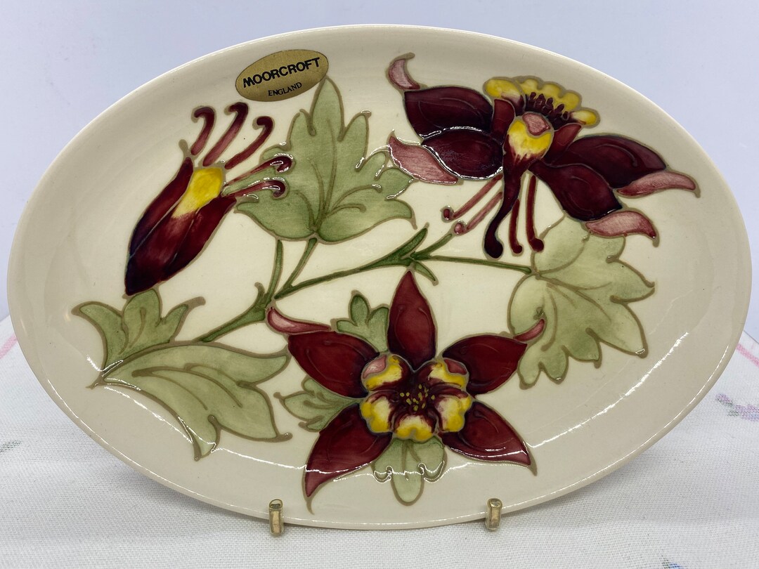 Moorcroft Red Fuschia Flowers on Cream Ground Oval Plate and Lidded ...