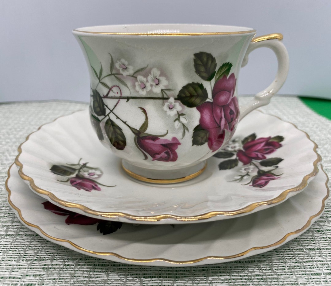 Old Foley James Kent Red Rose + Baby's Breath Cup, Saucer + Plate Trio ...