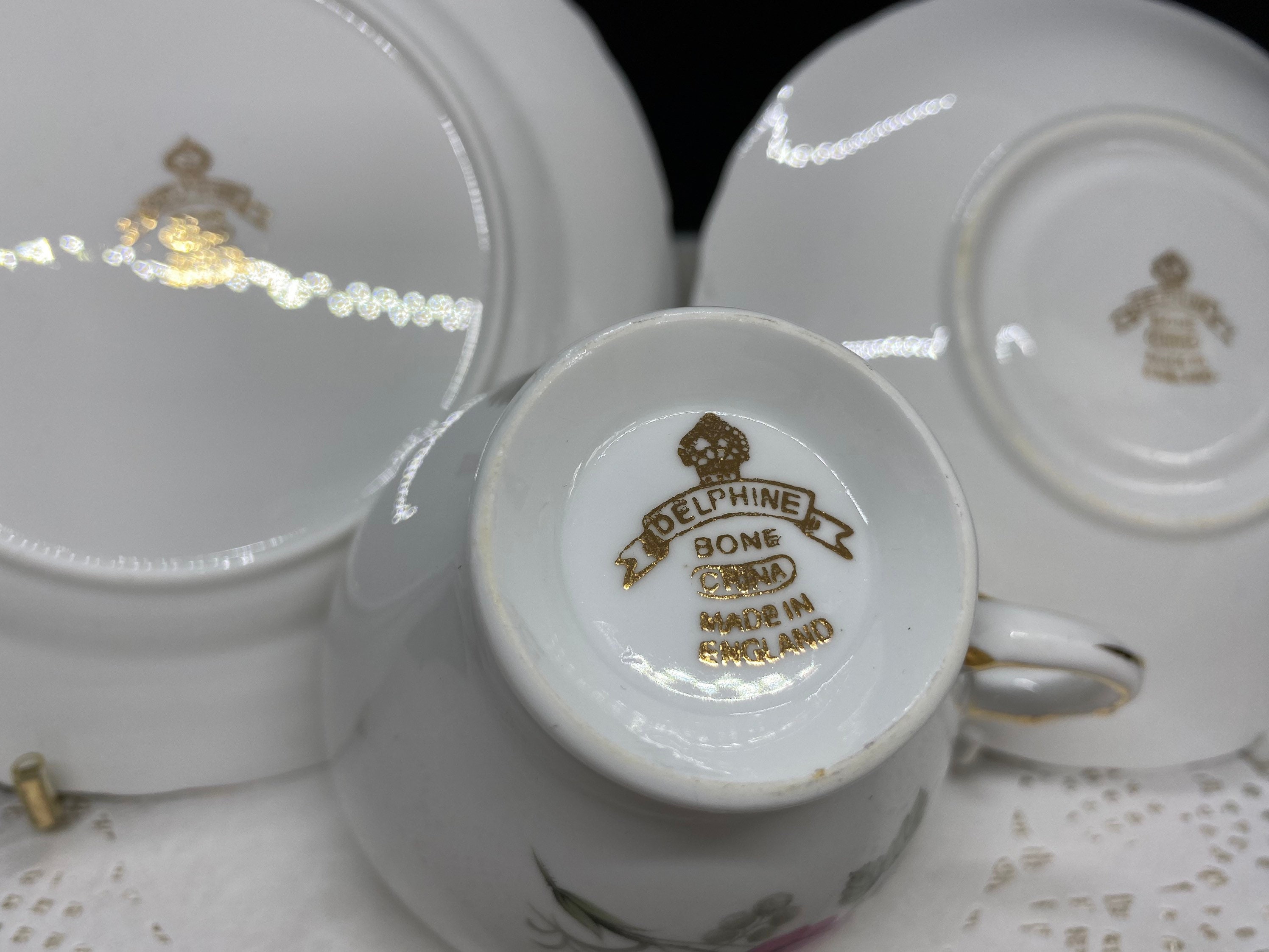 Delphine China Trio of Cup, Saucer and Side Plate - Etsy