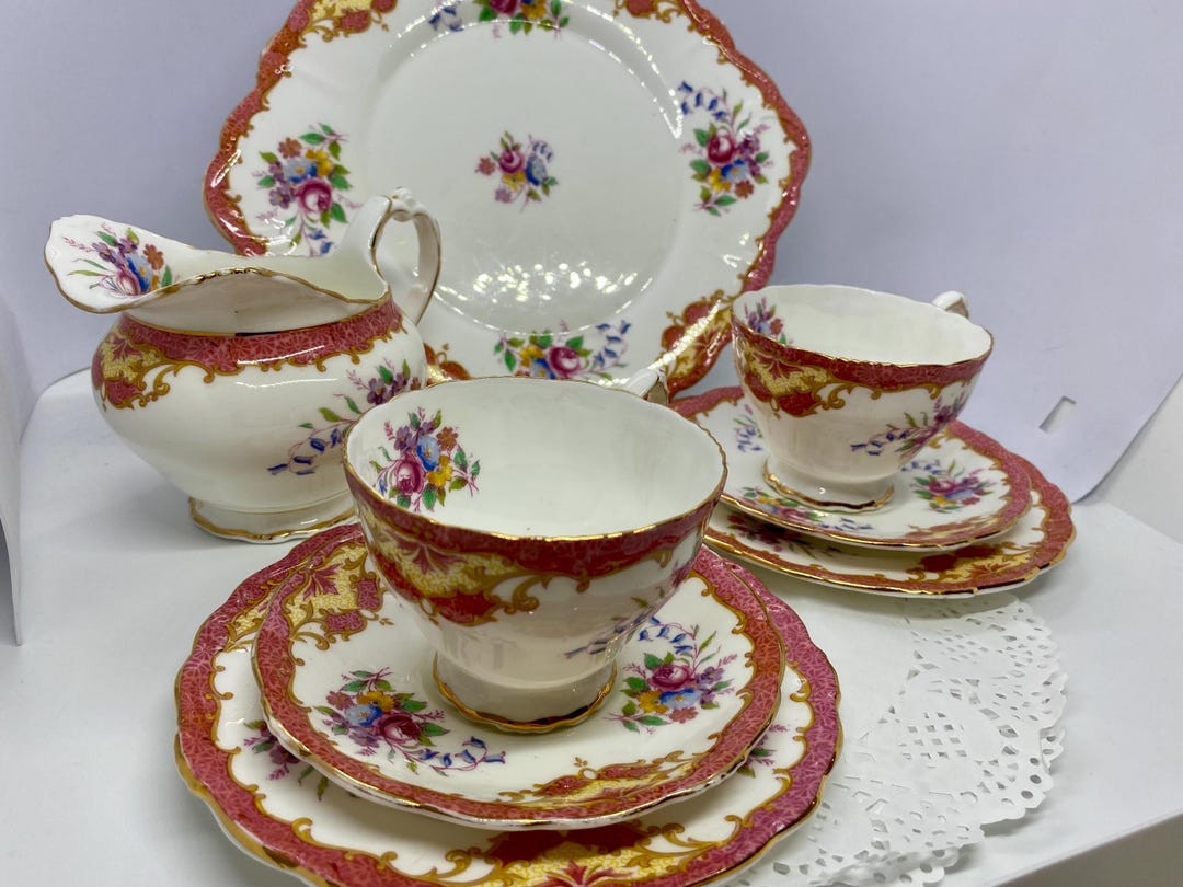 Vintage Paragon Pink Floral Tea Set, Cake Plate Creamer, Two Trios - Etsy