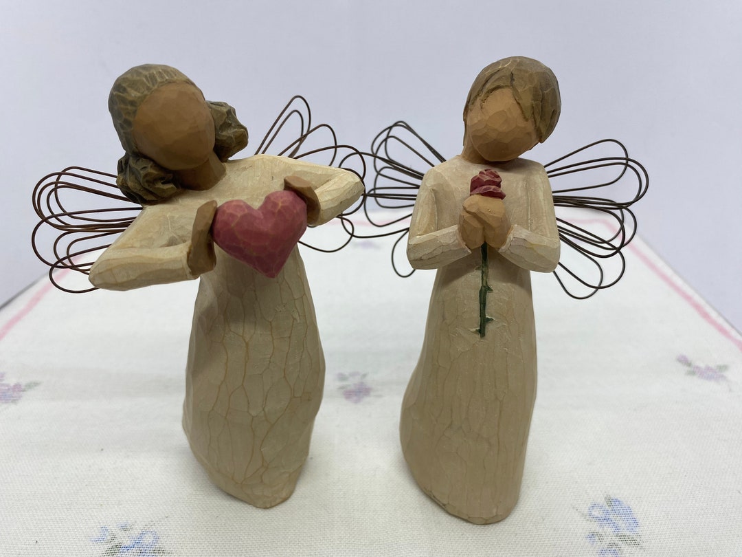 Willow Tree With Love Red Heart and Loving Angel With Red Rose - Etsy