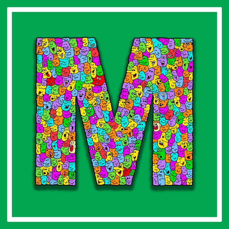 Doodlyface Letter Print | Kids Cartoon Initial Poster | Personalized ...
