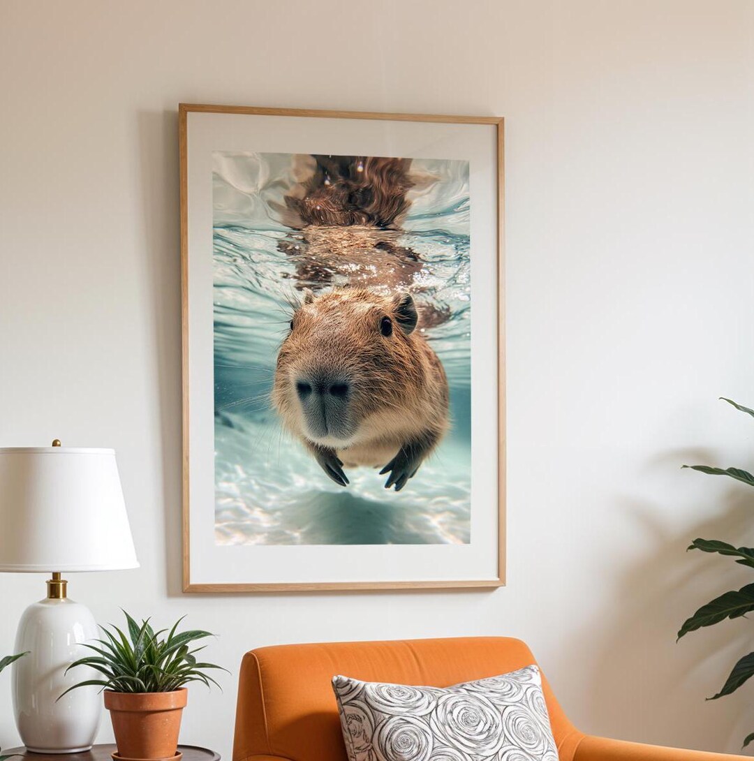 Bathroom Artwork - Underwater Capybara Wall Art - Bathroom - Digital ...