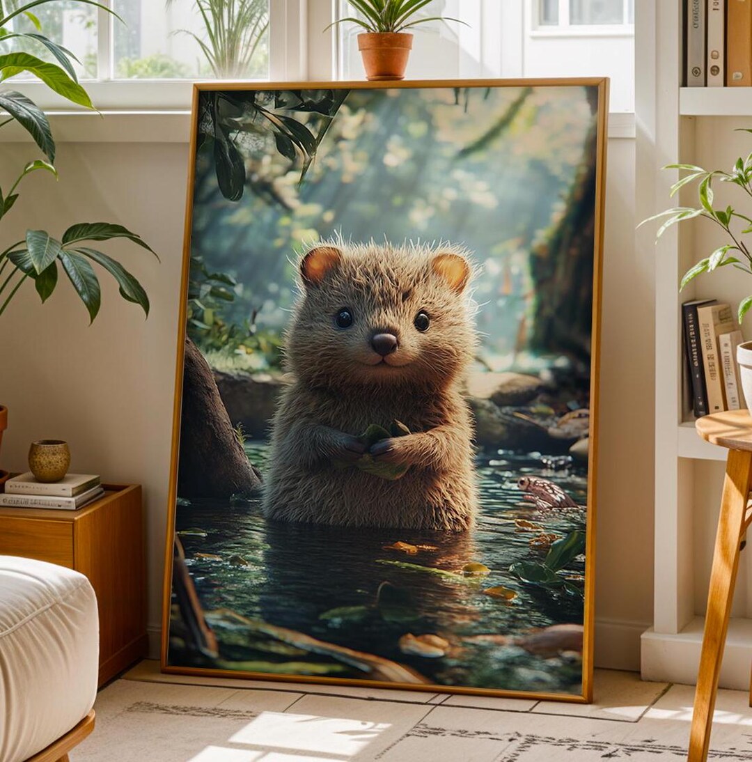 Quokka in Water Art - Cute Quokka Wall Art - Happy Animal Print ...