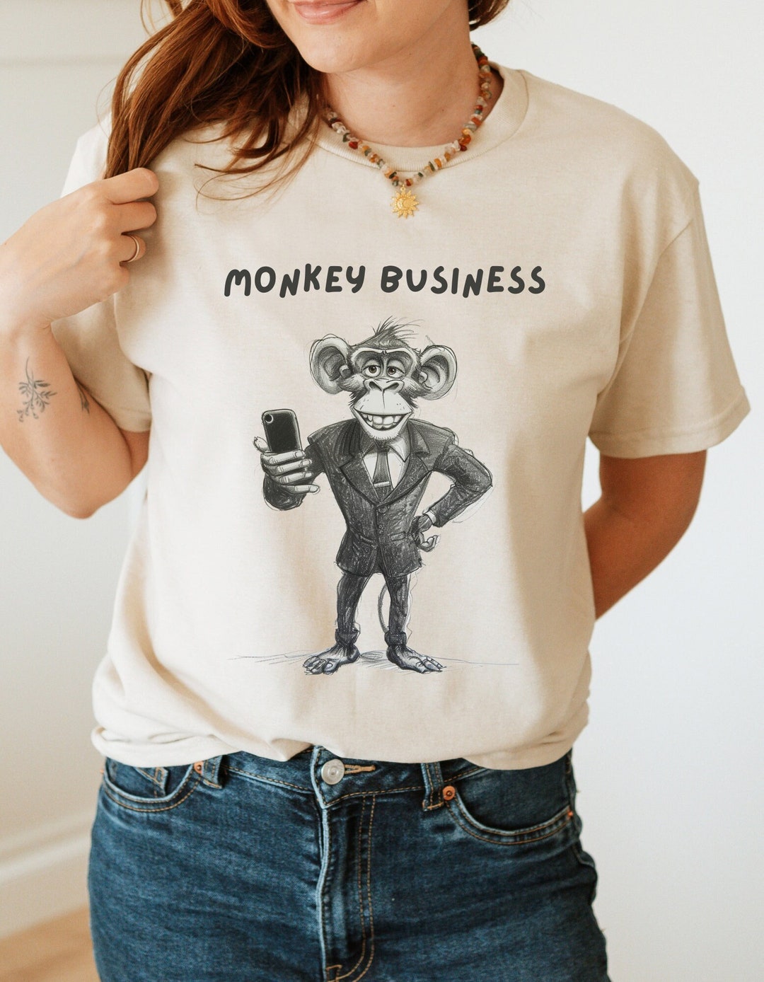 Monkey Business T-shirt, Hand-drawn Monkey Design, Business Suit Monkey ...