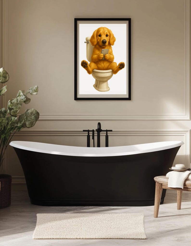Chocolate Labrador on the Loo – Funny Dog Bathroom Art Print – Labrador ...