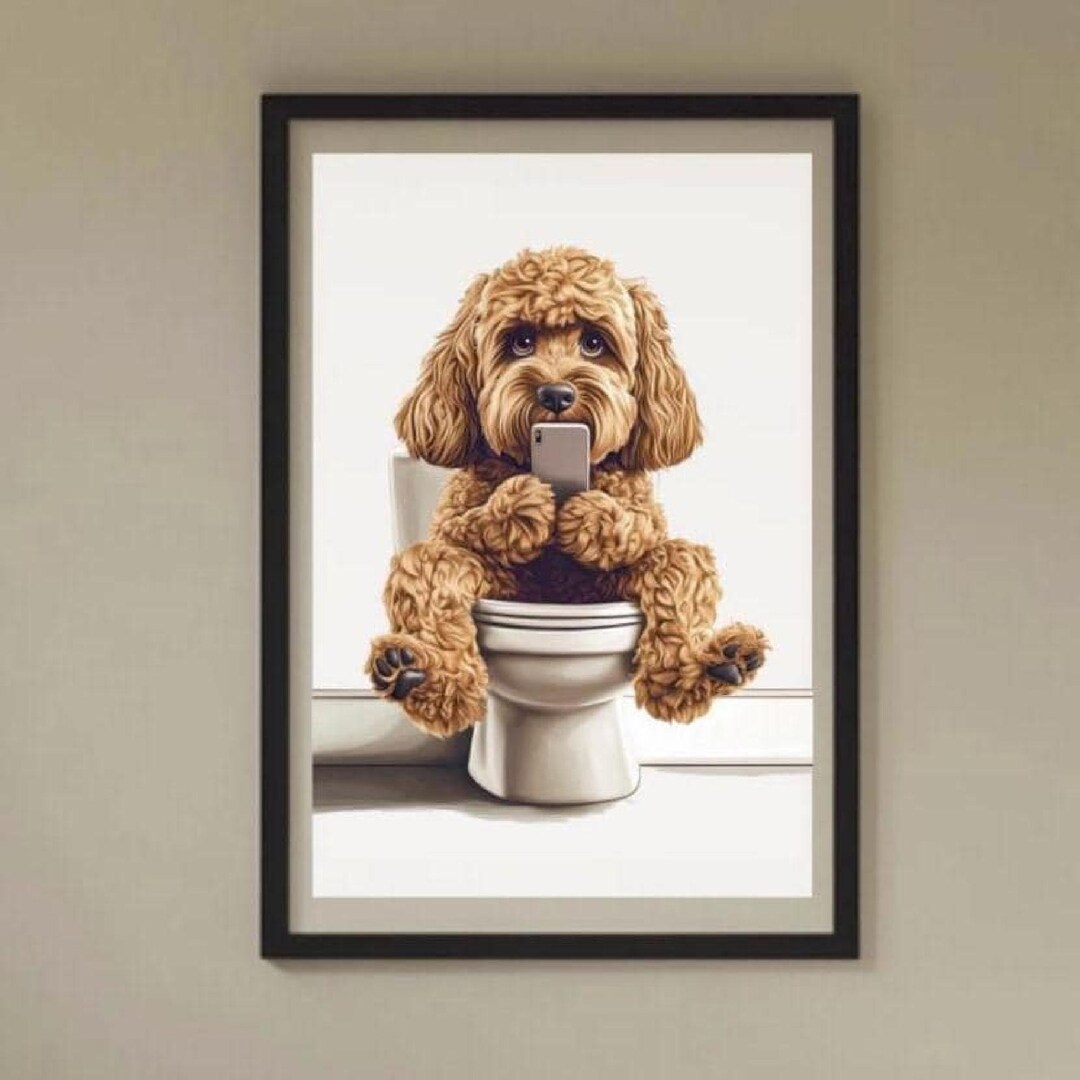 Cavapoo on the Loo Funny Dog Art Print - Cavapoo Bathroom Decor - Dog ...