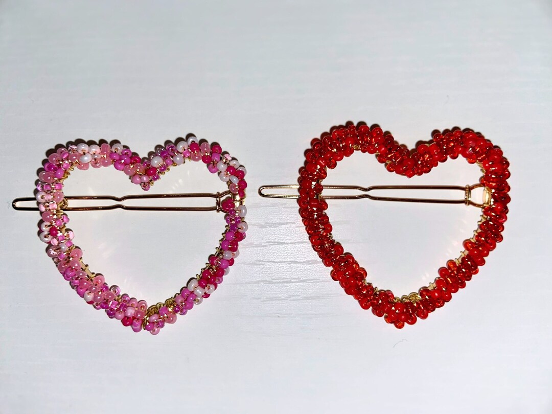 Beaded Heart Hair Clip, Heart Hair Clip, Beaded Heart Hair Clip ...
