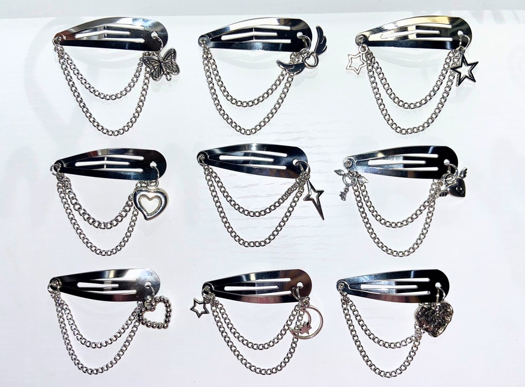 Snap Hair Clips With Chain, Grunge Hair Clips, Snap Hair Clips, Hair ...