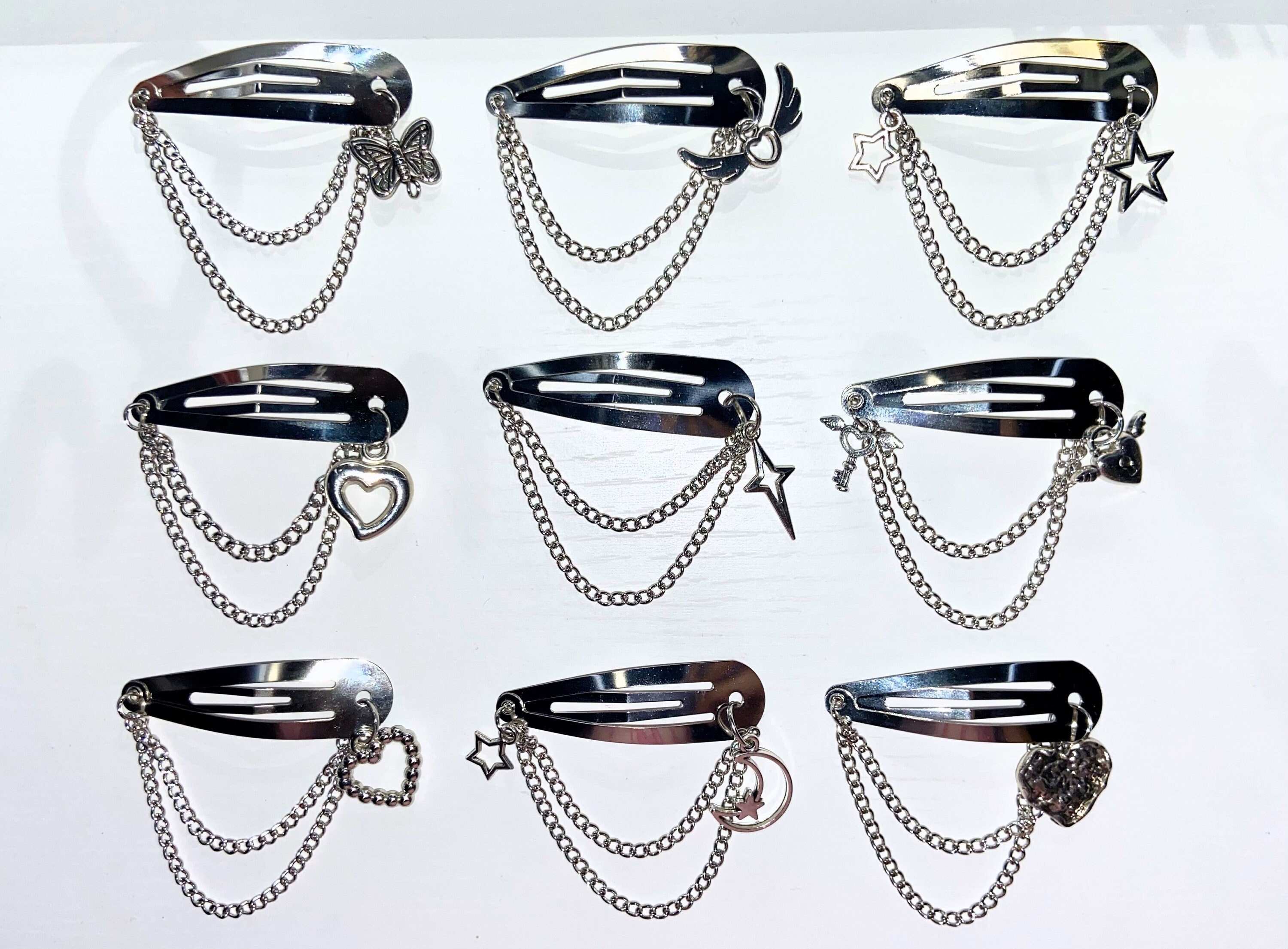 Snap Hair Clips With Chain, Grunge Hair Clips, Snap Hair Clips, Hair ...