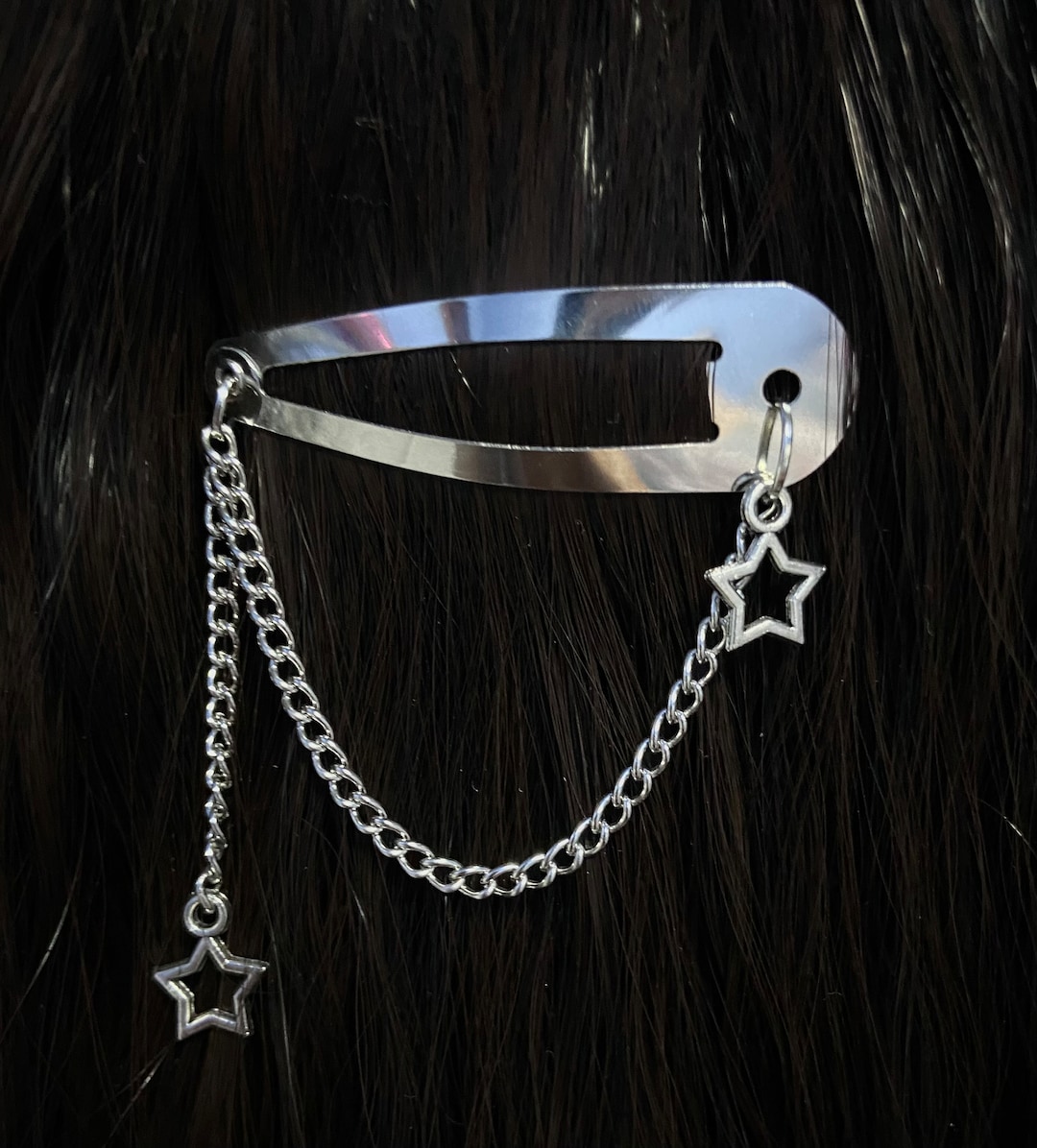Snap Hair Clips With Chain, Star Chain Hair Clip, Grunge Hair Clips ...