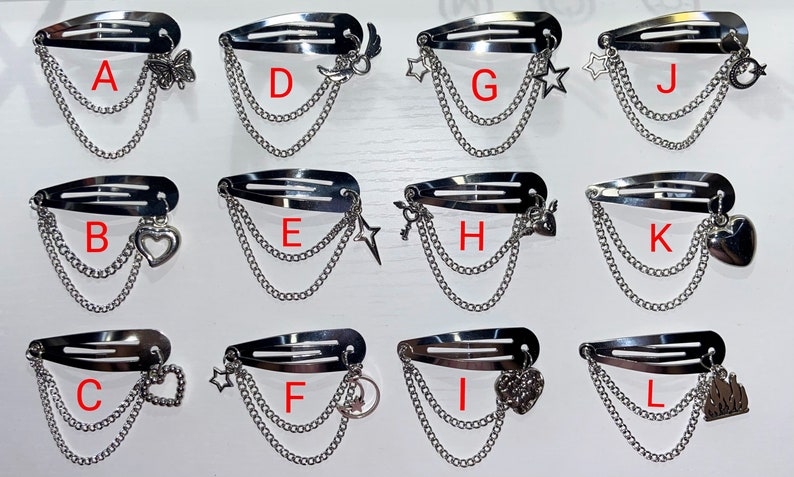 Snap Hair Clips With Chain, Grunge Hair Clips, Snap Hair Clips, Hair ...